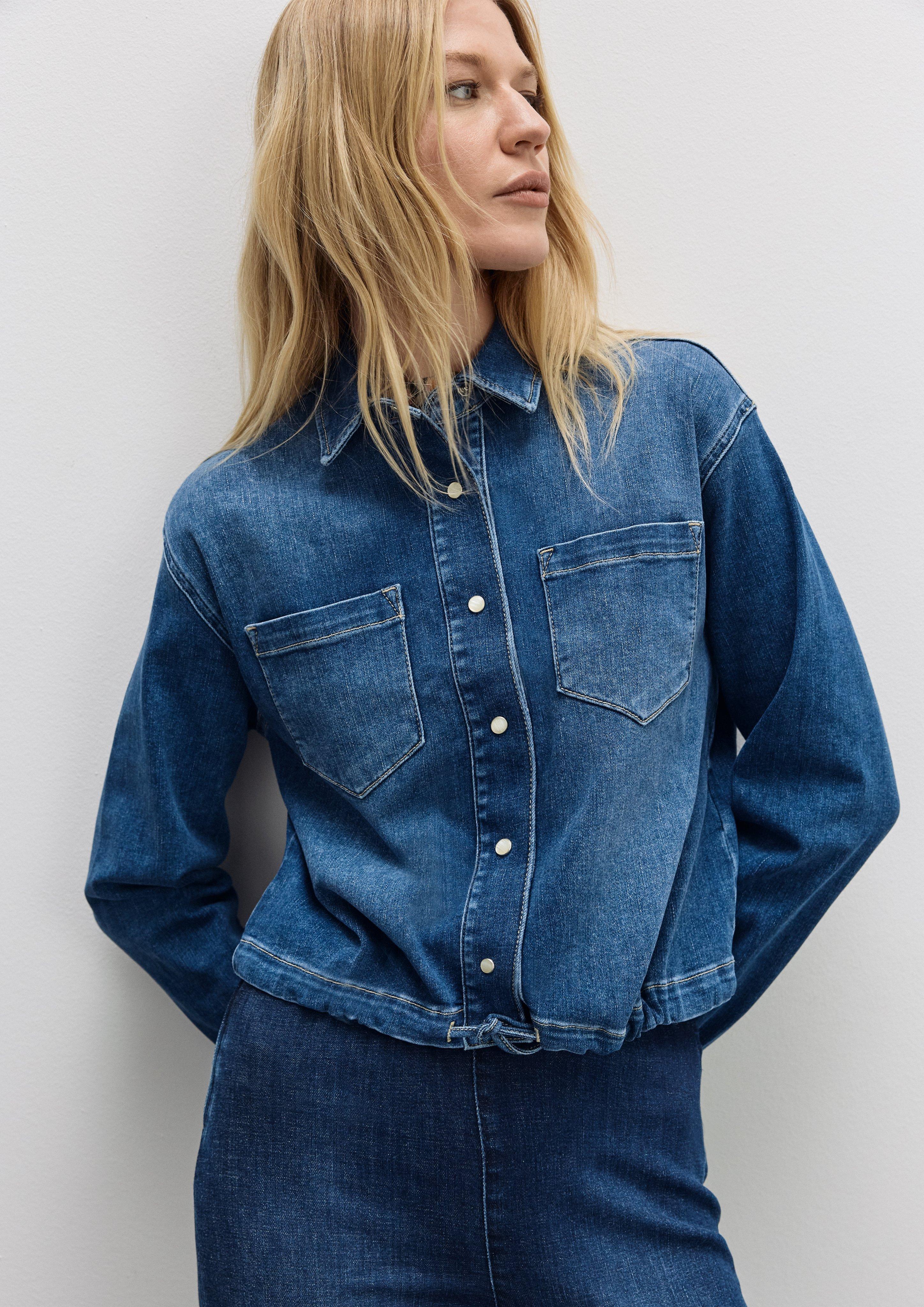 Soft denim bomber jacket with press studs - blue | Comma
