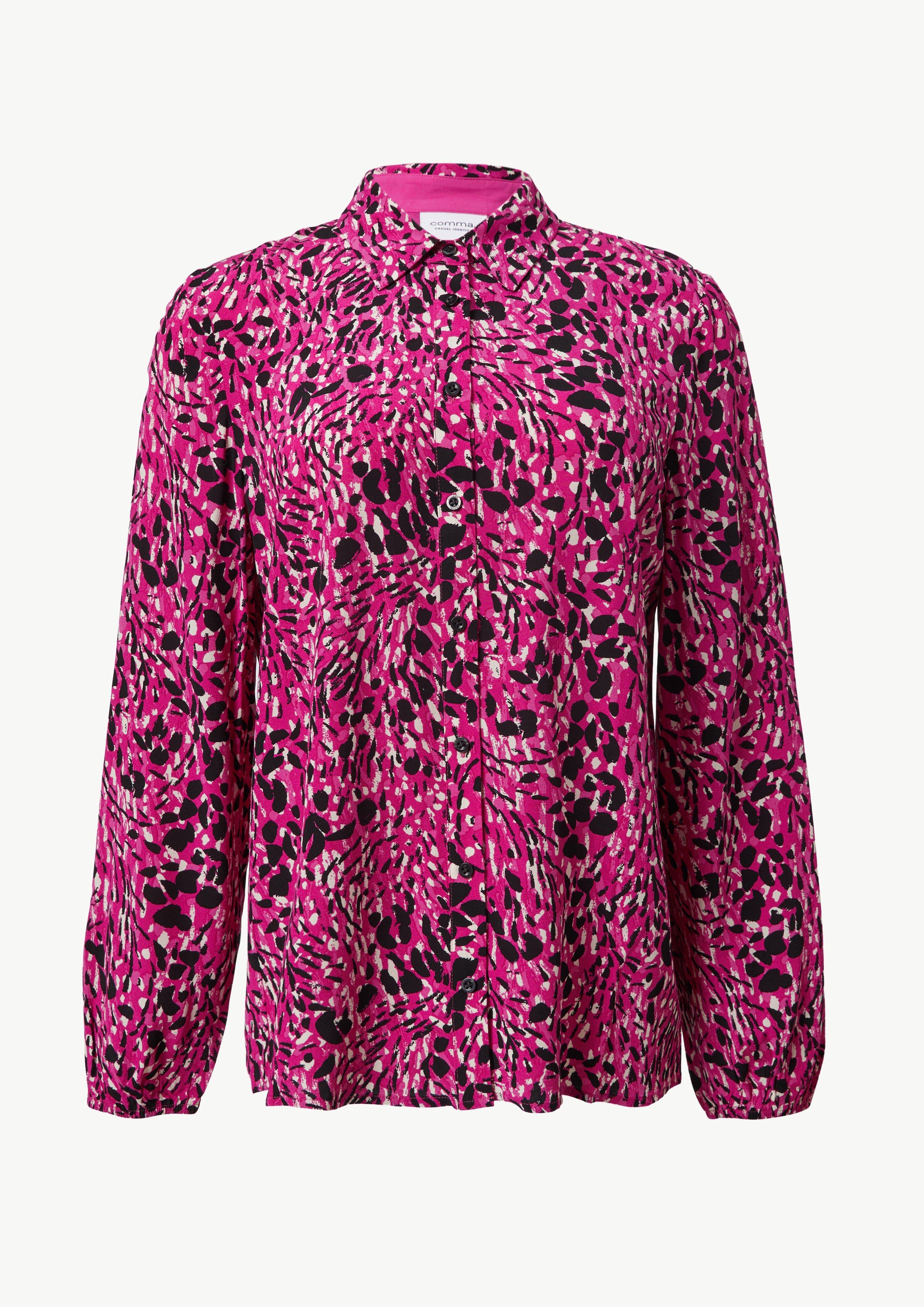 Patterned shirt blouse with stretchy cuffs - pink | Comma Patterned shirt blouse with stretchy cuffs - pink | Comma