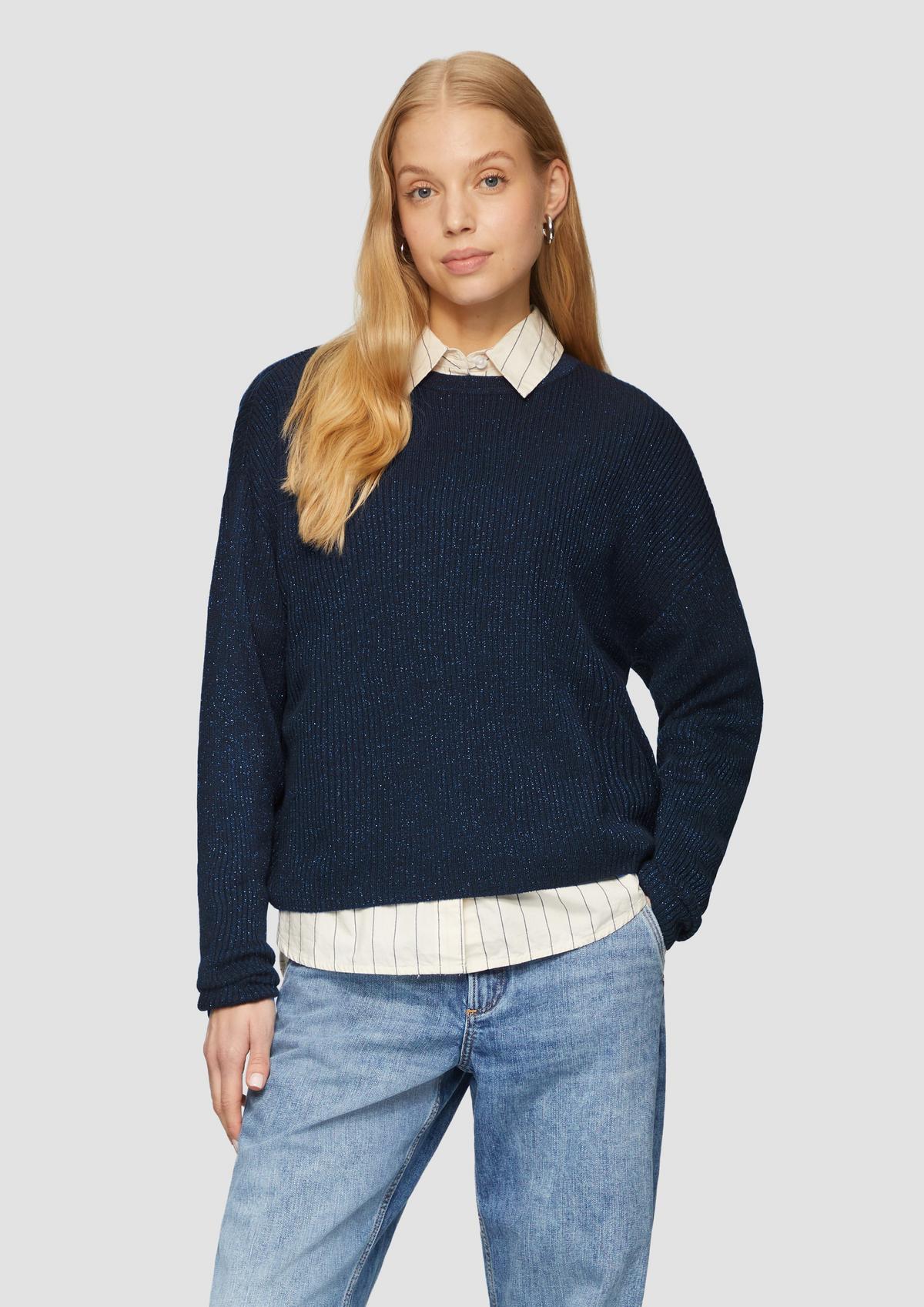 Ribbed jumper with dropped shoulders and a subtle glitter effect - deep ...