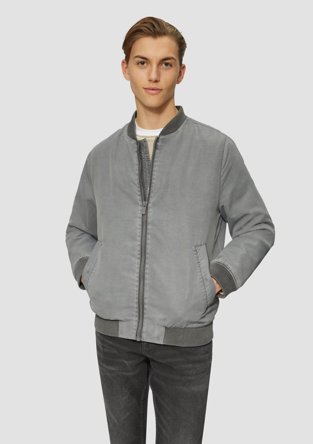 Garment-washed bomber jacket with ribbed cuffs - grey melange | s.Oliver