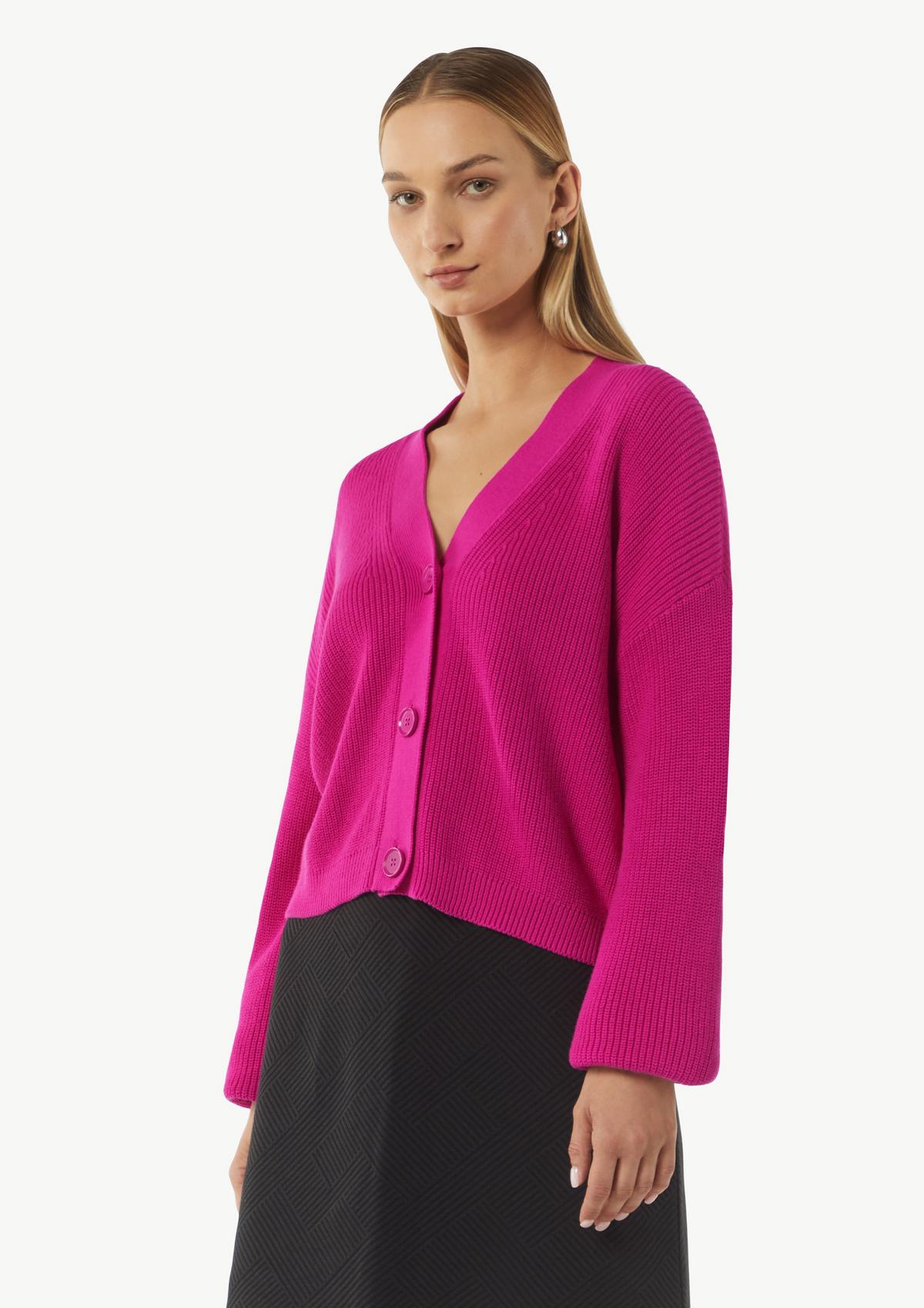 Cardigan with a ribbed texture and dropped shoulders - raspberry | Comma