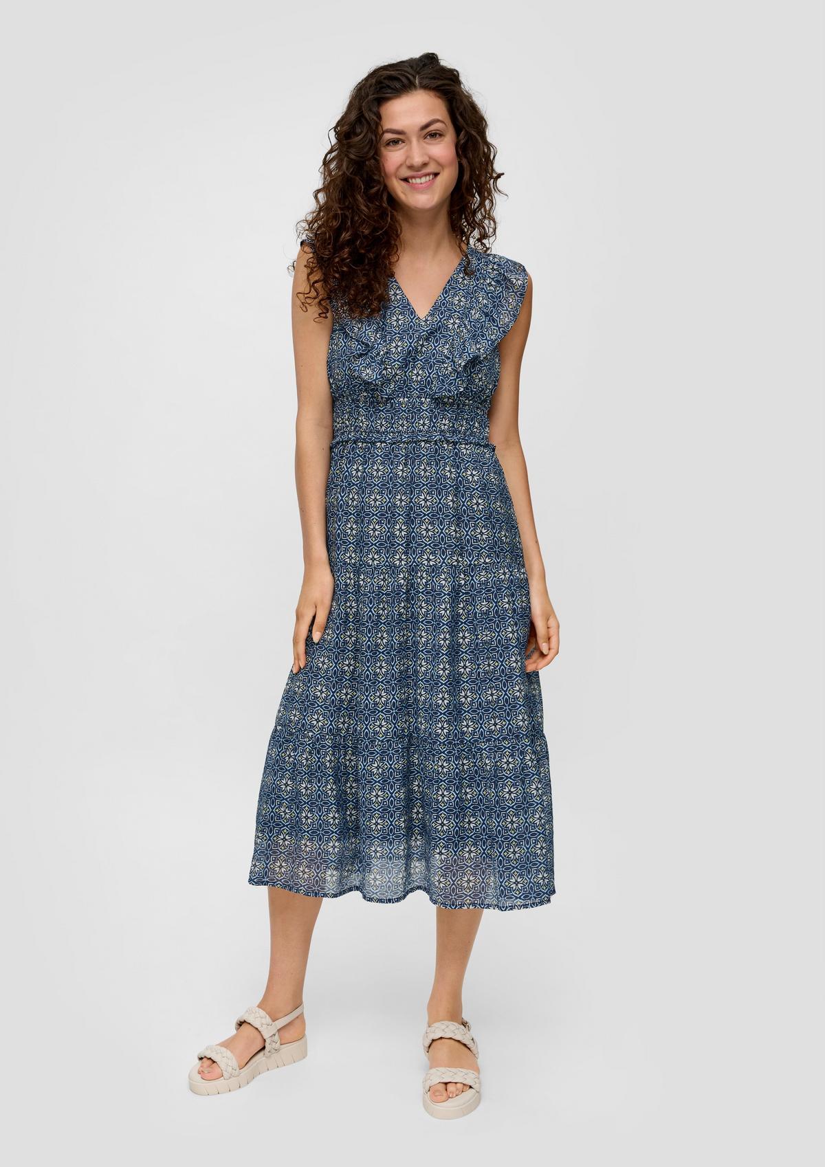 Patterned viscose blend dress with ruffle details - deep blue | s.Oliver