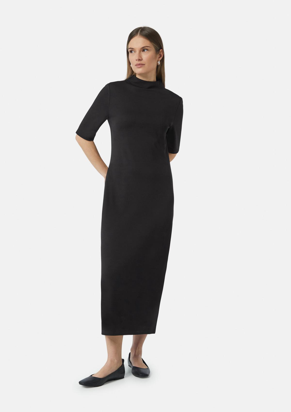 Interlock jersey dress with a stand-up collar - black | Comma