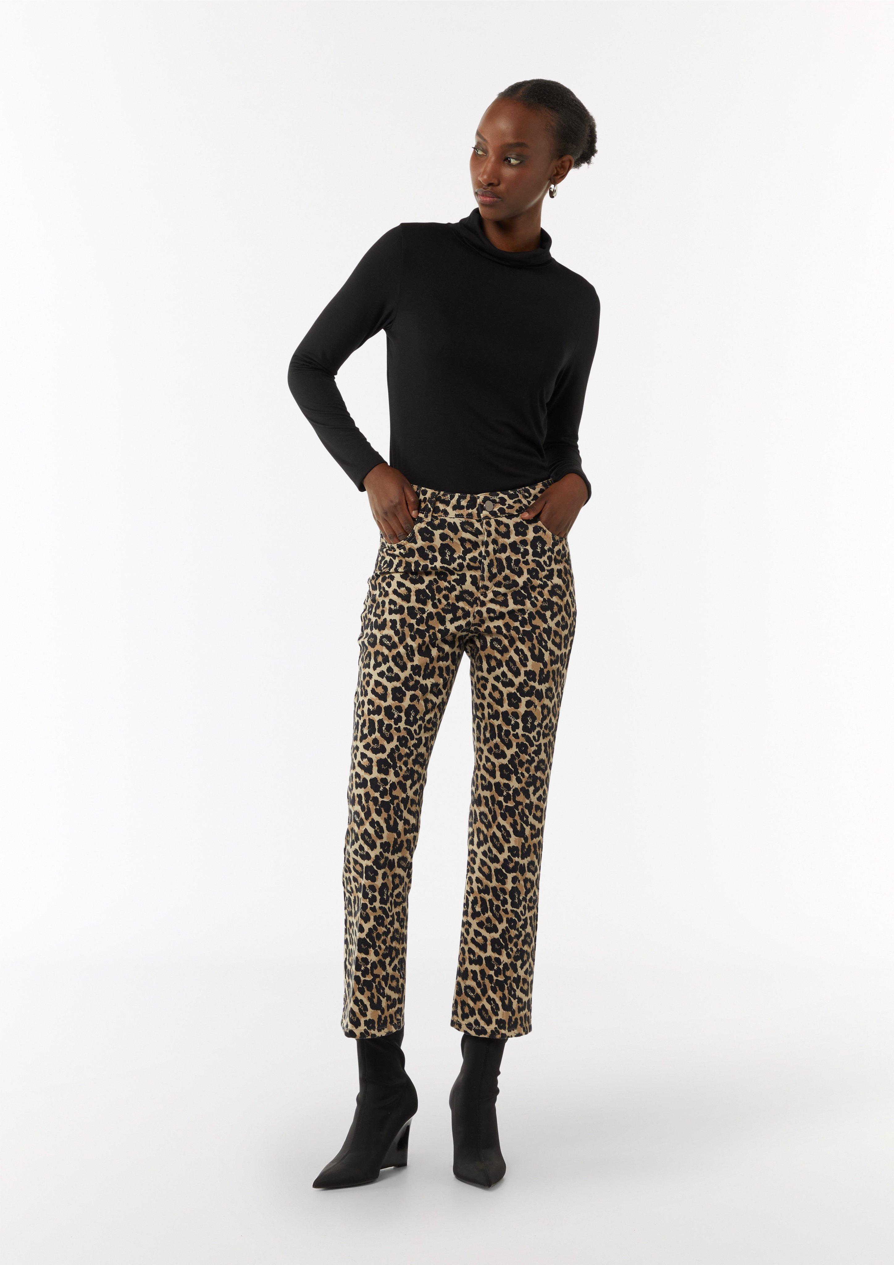 Trousers with a leopard pattern - dark grey | Comma