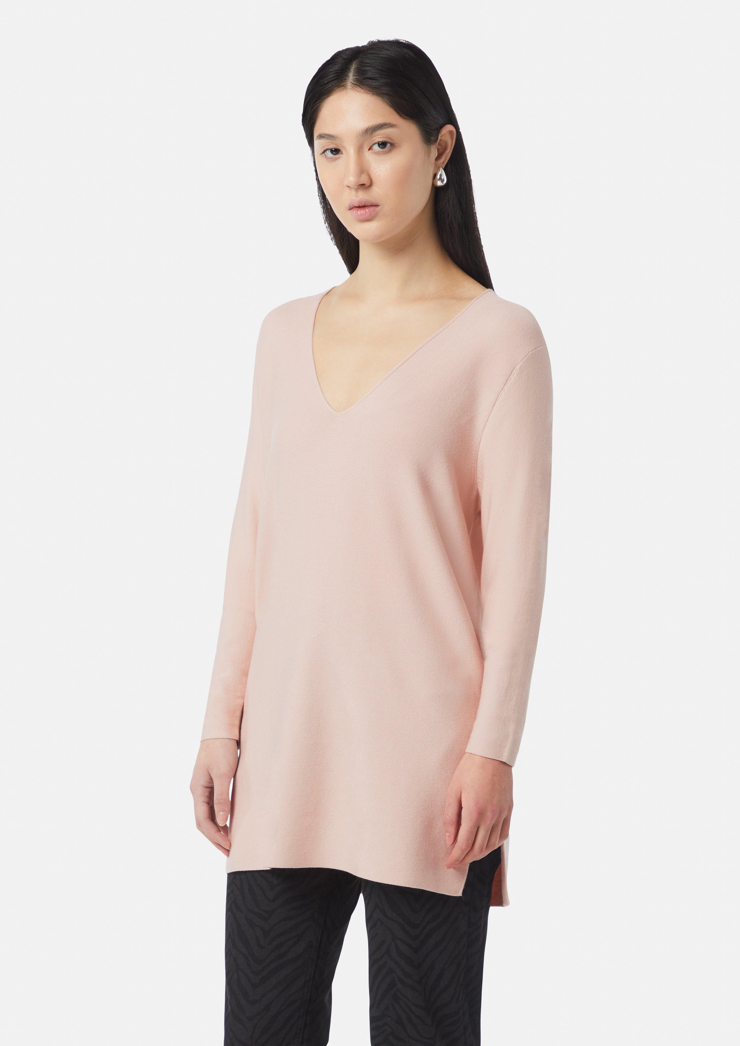 Long, fine knit jumper with slits at the sides - light blue Long, fine knit jumper with slits at the sides - light blue