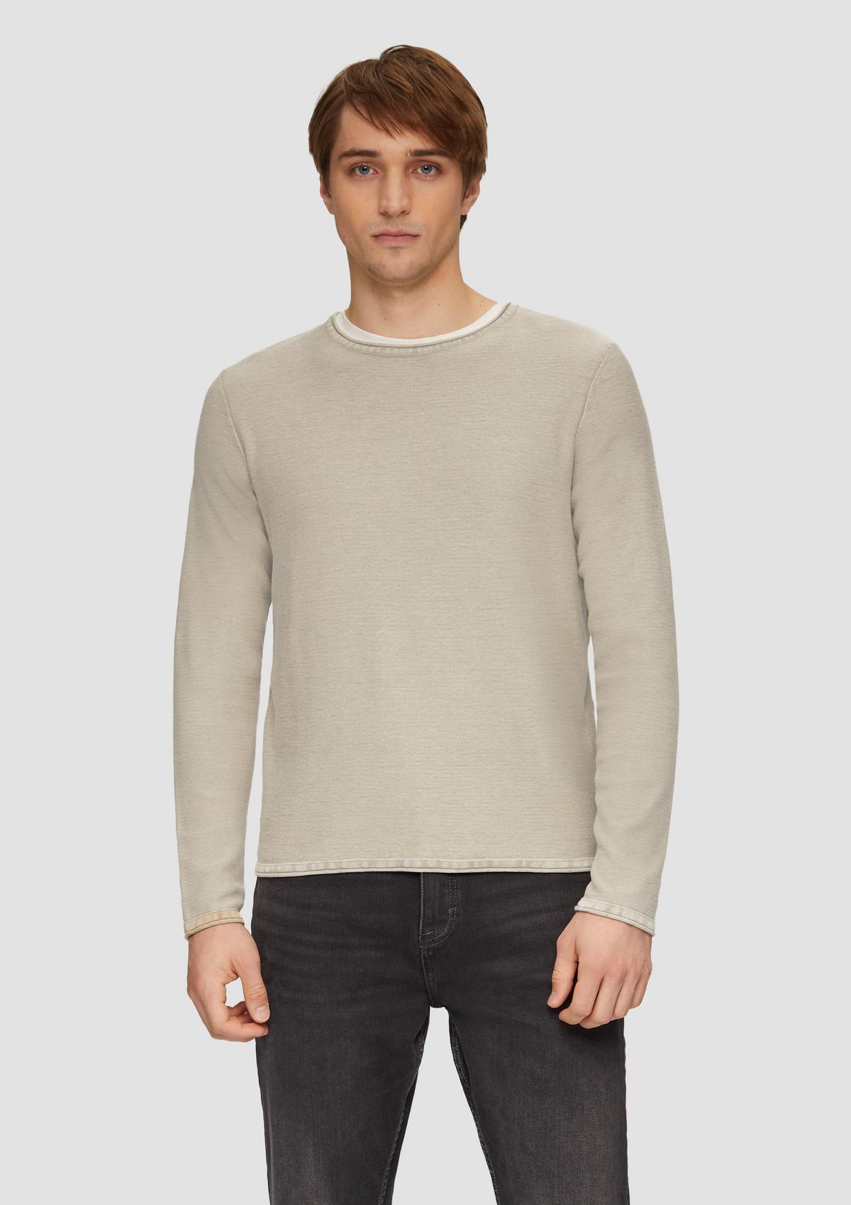 Garment washed fine knit jumper with rolled edges - beige | s.Oliver