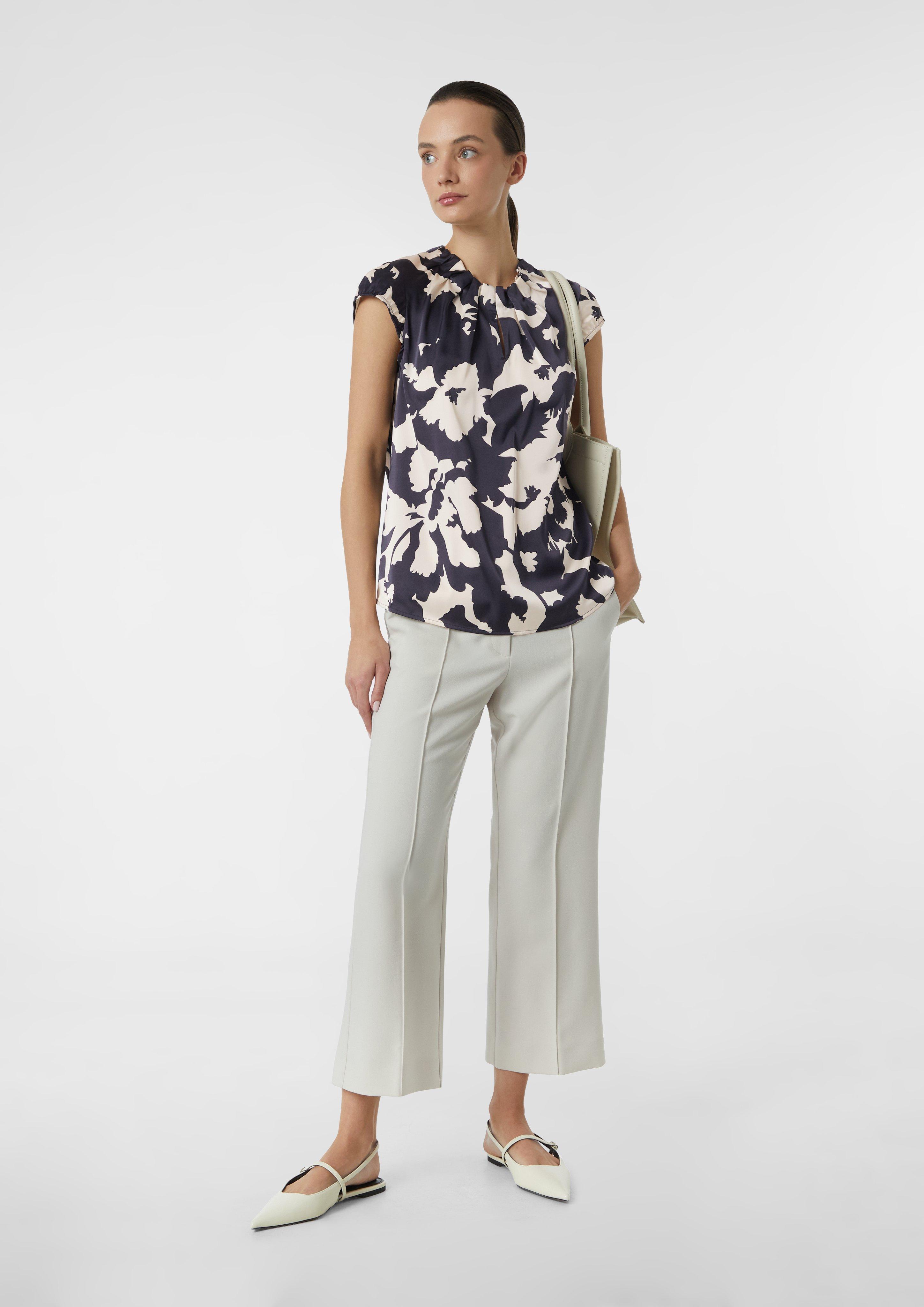 Patterned satin blouse with gathers - navy | Comma Patterned satin blouse with gathers - navy | Comma