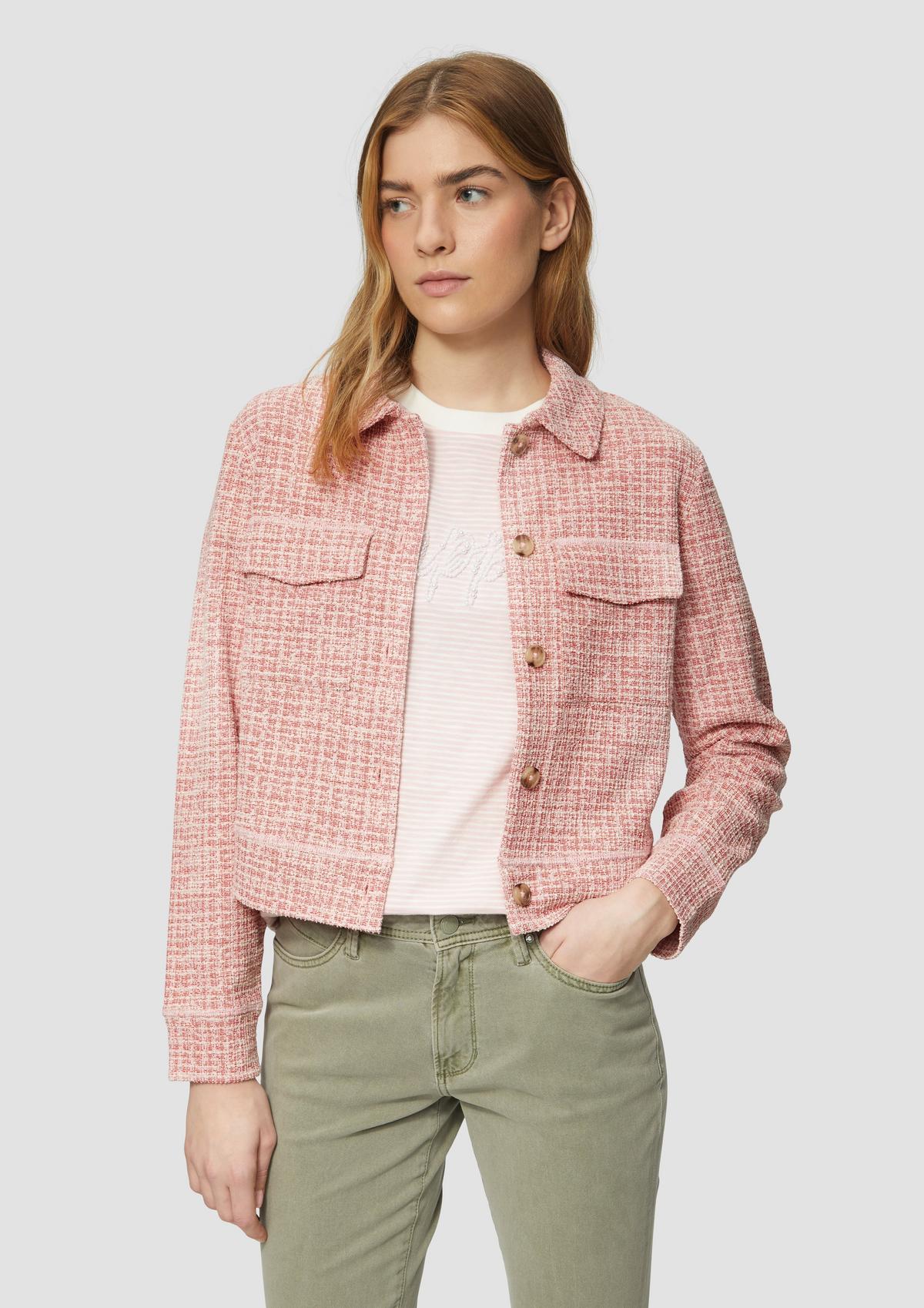 Cropped bouclé sweatshirt jacket with patch pockets - cranberry | s.Oliver