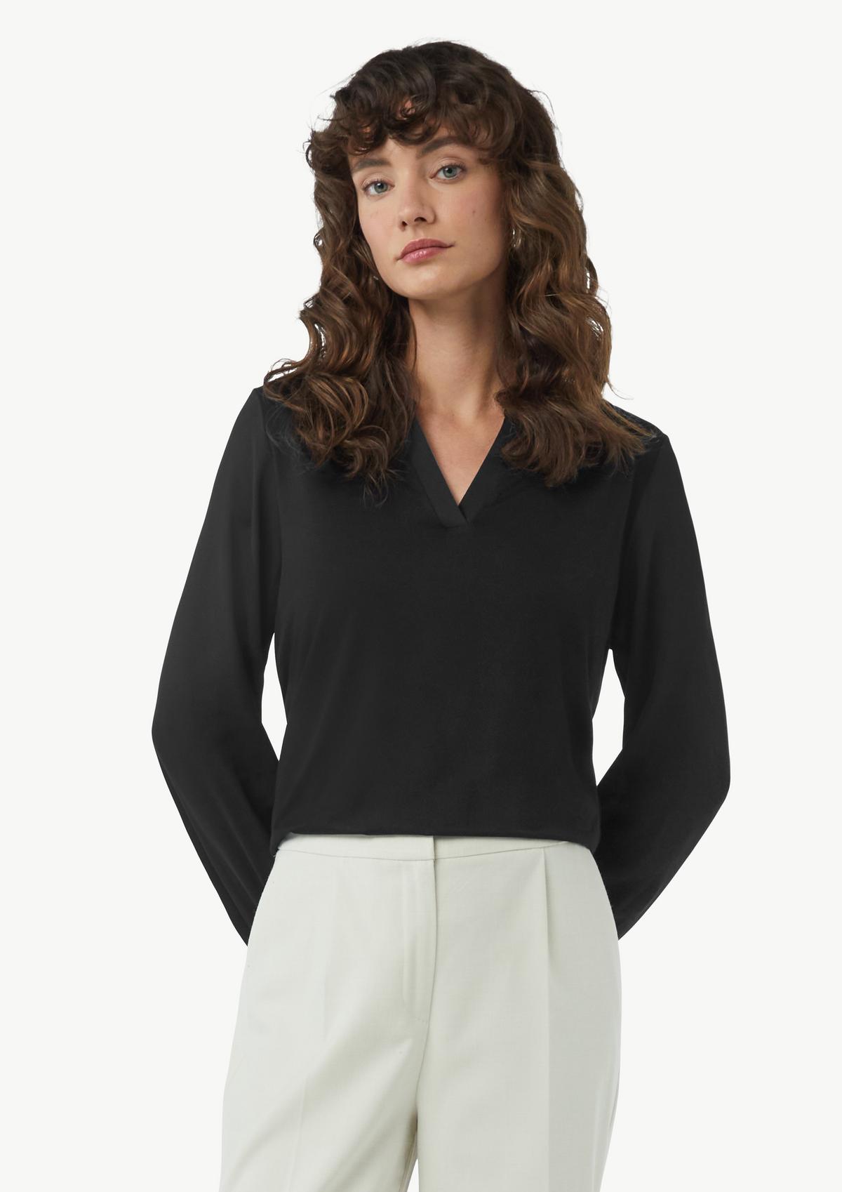 Jersey blouse in a fabric blend - black | Comma