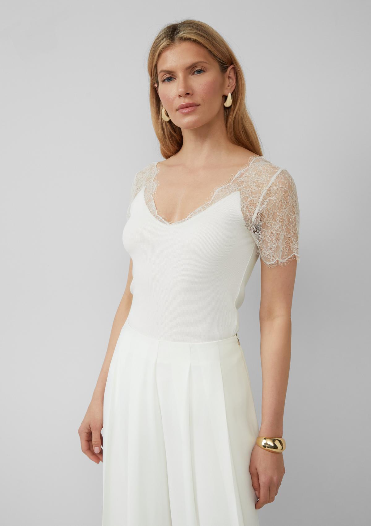 Festliches Ripp-Shirt im Slim Fit mit Spitze - creme | s.Oliver