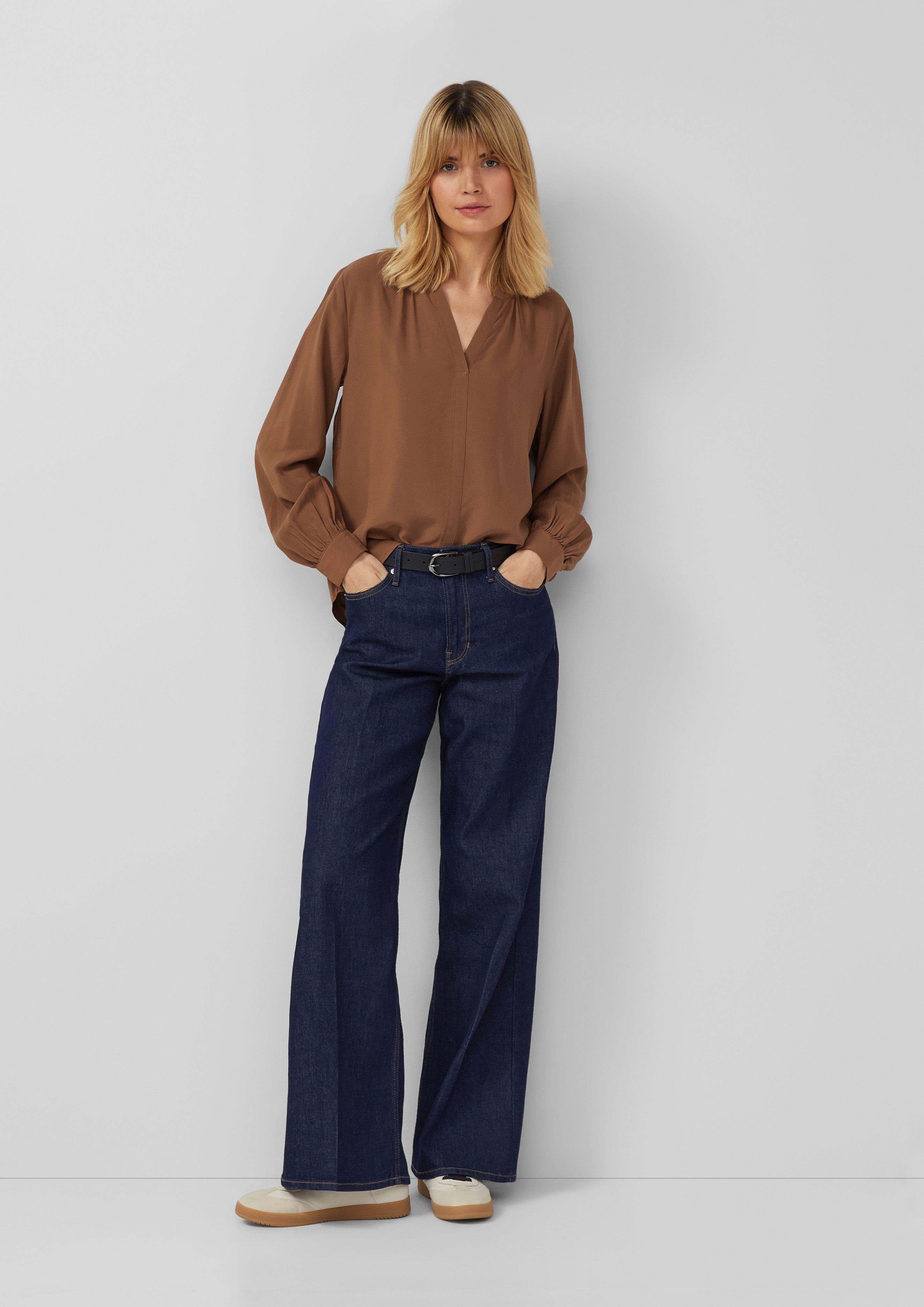 Soft viscose blouse with gathering - Brown | s.Oliver
